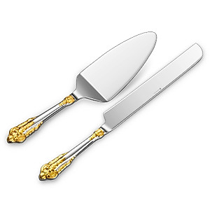 KEAWELL Gorgeous Wedding Cake Knife and Server Set, 18/10 Stainless Steel, Fine Luxury Cake Cutting Set (Gold Accent)