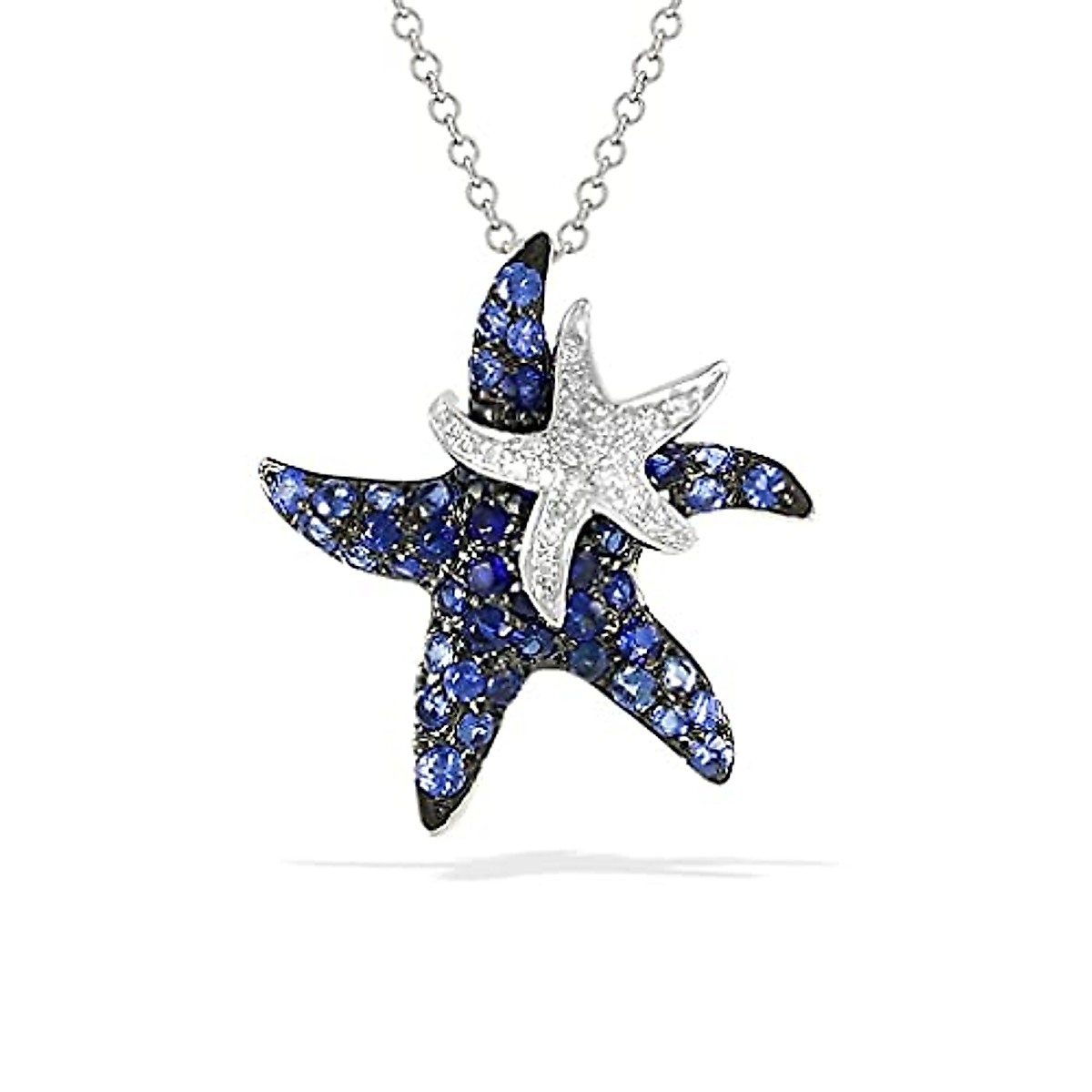 14k White Gold Over Blue Sapphire And Diamond Starfish Pendant Necklace Sterling Silver