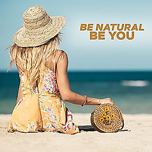 GAIAMADE Seagrass Vacation Purse with Shoulder Strap and Zipper, Round Wicker Bag, Summer Purse, Embroidered Sunflower Woven Beach Bag, Basket Purse, Round Rattan Bags For Women, Straw Purse