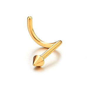 COOLSTEELANDBEYOND 1pcs Gold Spike Stainless Steel Screw Nose Rings Studs Body Jewelry Piercing