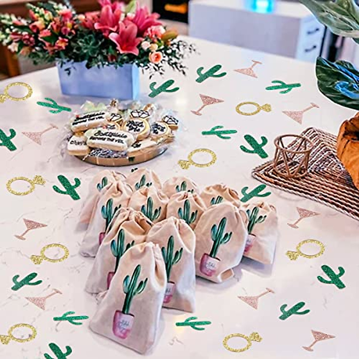 Fiesta Bachelorette Party Confetti - 200 Pack Cactus Wineglasses Diamond Ring Table Confetti Glitter for Mexican Bridal Shower Decorations Fiesta Engagement Wedding Supplies