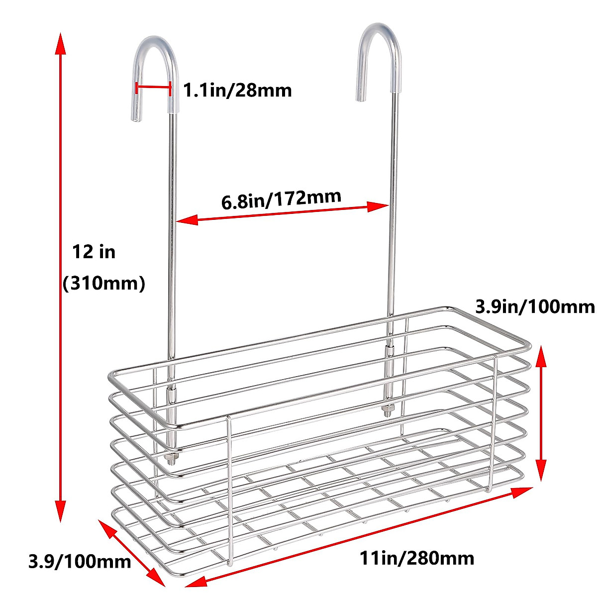 Risbay 1Set Silver Shower Shelf Stainless Steel Shower Caddy Hanging No Drilling Shower Racks Bath Shower Shelves Rack