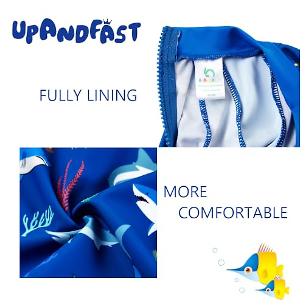 upandfast Baby Boy Swimsuit with Snap Bottom UPF 50+ Sun Protection Toddler One Piece Swimwear (Blue Shark, 9 Months)