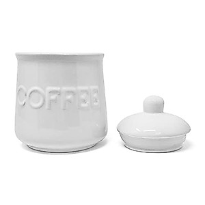 Kovot Ceramic Coffee Canister - Embossed Coffee Jar with Air-Sealed Lid - Best Coffee Preserver - Airscape Coffee Container - Easy to Wash, Color: Ivory White, Measures: 6”H