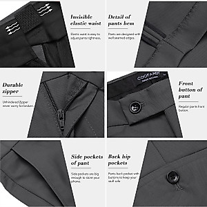 COOFANDY Mens Slim Fit Dress Suit Formal Business Blazer Wedding Prom Blazer Jacket Vest Pants (Dark Grey XS)
