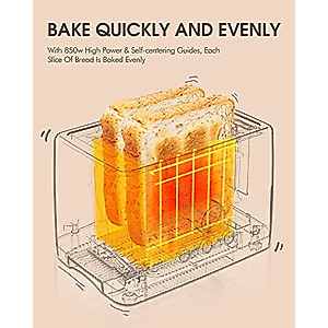 2 Slice Toaster, Retro Bread Toaster with LED Digital Countdown Timer, Extra Wide Slots Toasters with 6 Bread Shade Settings, Bagel, Cancel, Defrost Function, Stainless Steel with High Lift Lever, Removal Crumb Tray, White