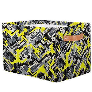 GzLeyigou Yellow Camo Skin Large Collapsible Storage Bins ,Decor Decorative Canvas Fabric Storage Boxes Organizer with Handles,Rectangular Baskets Bin for Home Shelves Closet Nursery Gifts