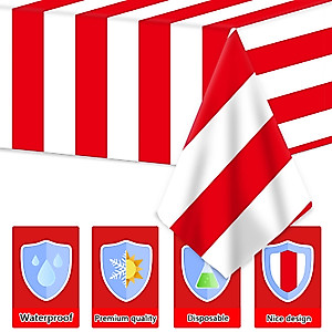 100Ft Long Tablecloth Roll Red and White Striped Tablecloth Carnival Circus Tent Party Supplies Christmas Plastic Picnic Table Cover for Birthday Halloween Party Circus Backdrop Banner Decoration