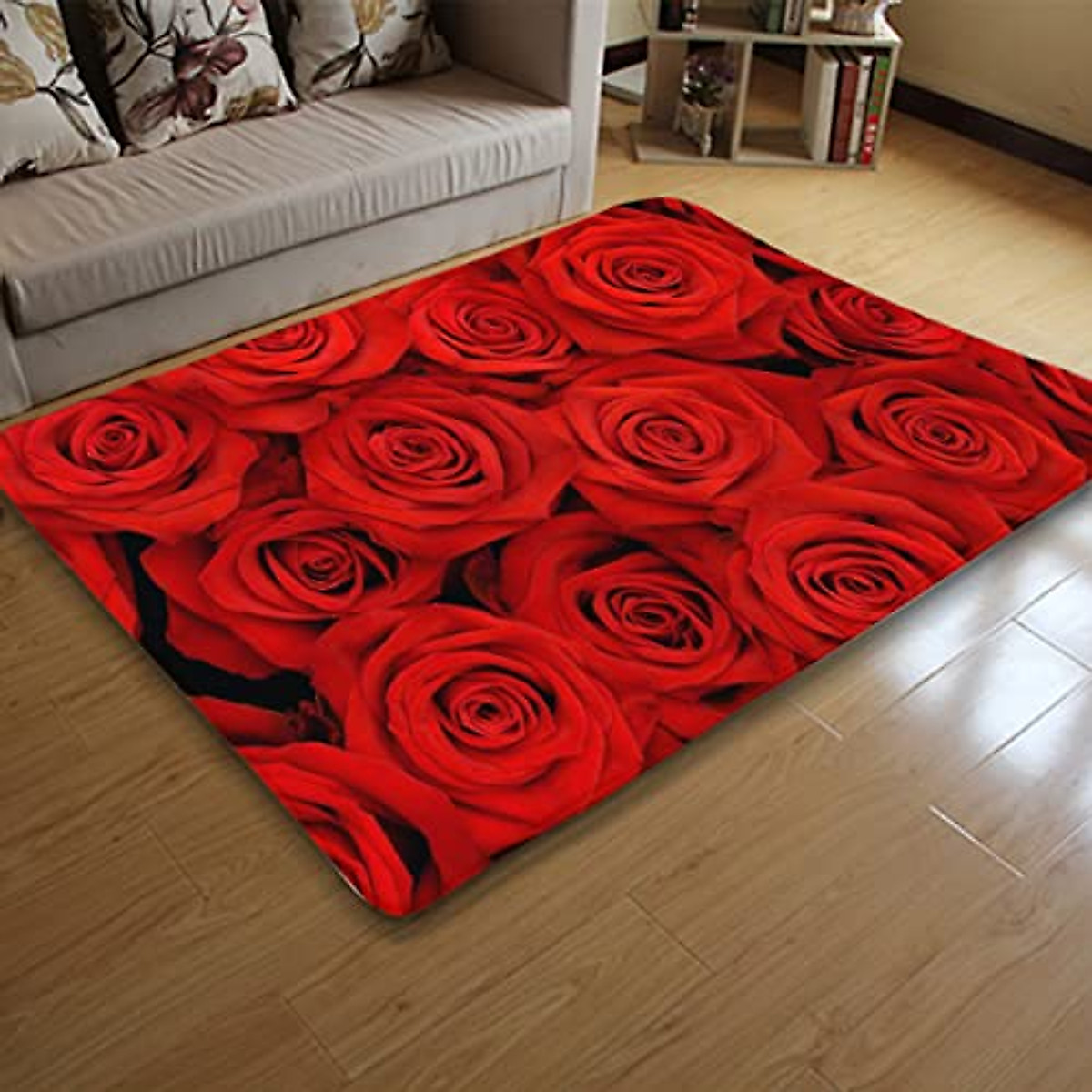 Floral Rug Red Rose Printed Large Area Rugs,Lightweight Water-Repellent Floor Carpet for Living Room Bedroom Home Deck Patio,40"x60"