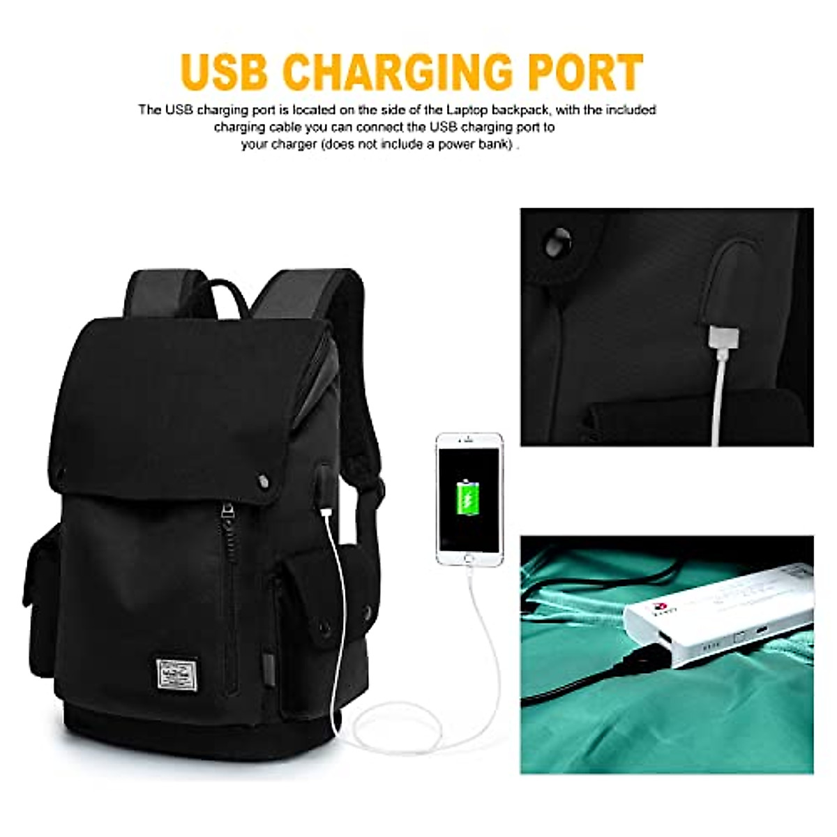 Wind Took Laptop Backpack for Women leisure Bookbag Travelbag Work College Charging Port Suits 15 Inch Computer Black Men