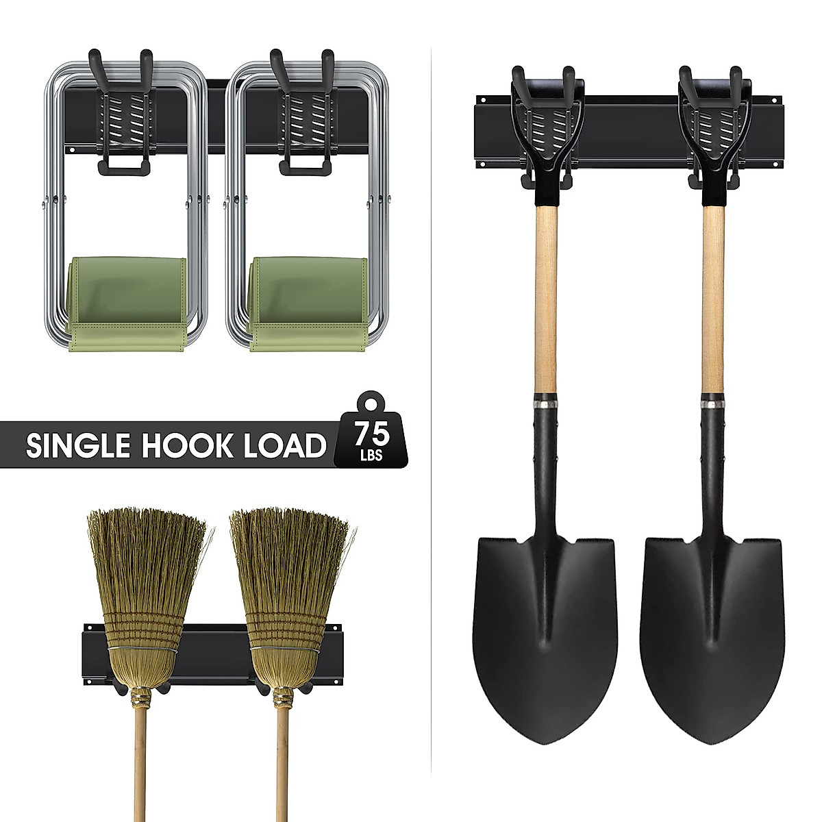 Mayyol Garage Tool Storage Racks - Wall Mount Lawn Organization - Yard Tools Hanger - Organizer Holder with Adjustable Heavy Duty Hooks for Garden Tools - Max Load 350lb, Black