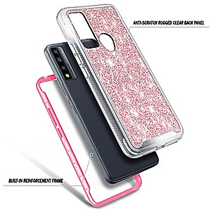 NZND Case for TCL 20 XE with [Built-in Screen Protector], Full-Body Protective Shockproof Rugged Bumper Cover, Impact Resist Durable Phone Case (Glitter Rose Gold)