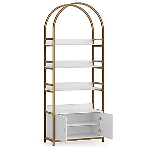LITTLE TREE 75.9 Inch Arched Bookshelf Etagere Bookcase with Cabinet Door for Living Room