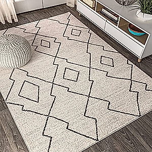JONATHAN Y MOH202A-8 Alia Moroccan Beni Souk Indoor Farmhouse Area-Rug Bohemian Minimalistic Geometric Easy-Cleaning Bedroom Kitchen Living Room Non Shedding, 8 X 10, Cream,Black