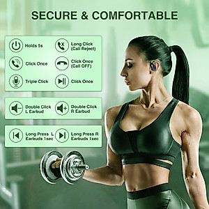 Wireless Bluetooth Earbuds Headphones 9Hrs Single Playtime IPX7 Waterproof in-Ear Earphones with Earhooks,Sweat Resistant Ear buds with microphone Hi-Fi Stereo for Sports/Workout/Gym (Green)