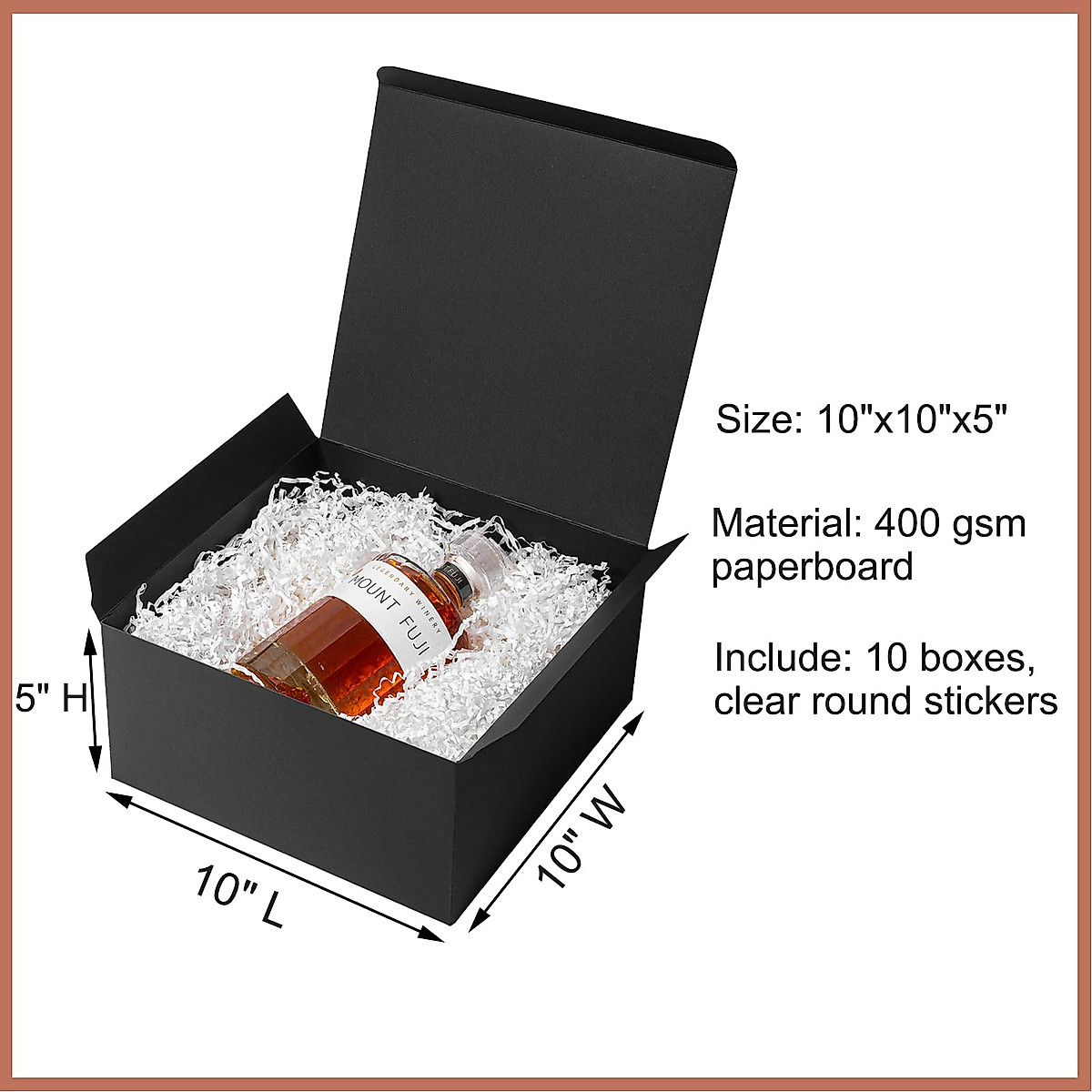 Mcfleet Black Gift Boxes with Lids 10x10x5 Inches 10 Pack Groomsmen Proposal Cardboard Gift Box for Presents, Christmas, Wedding, Graduation, Holiday, Birthday Craft Present Packaging