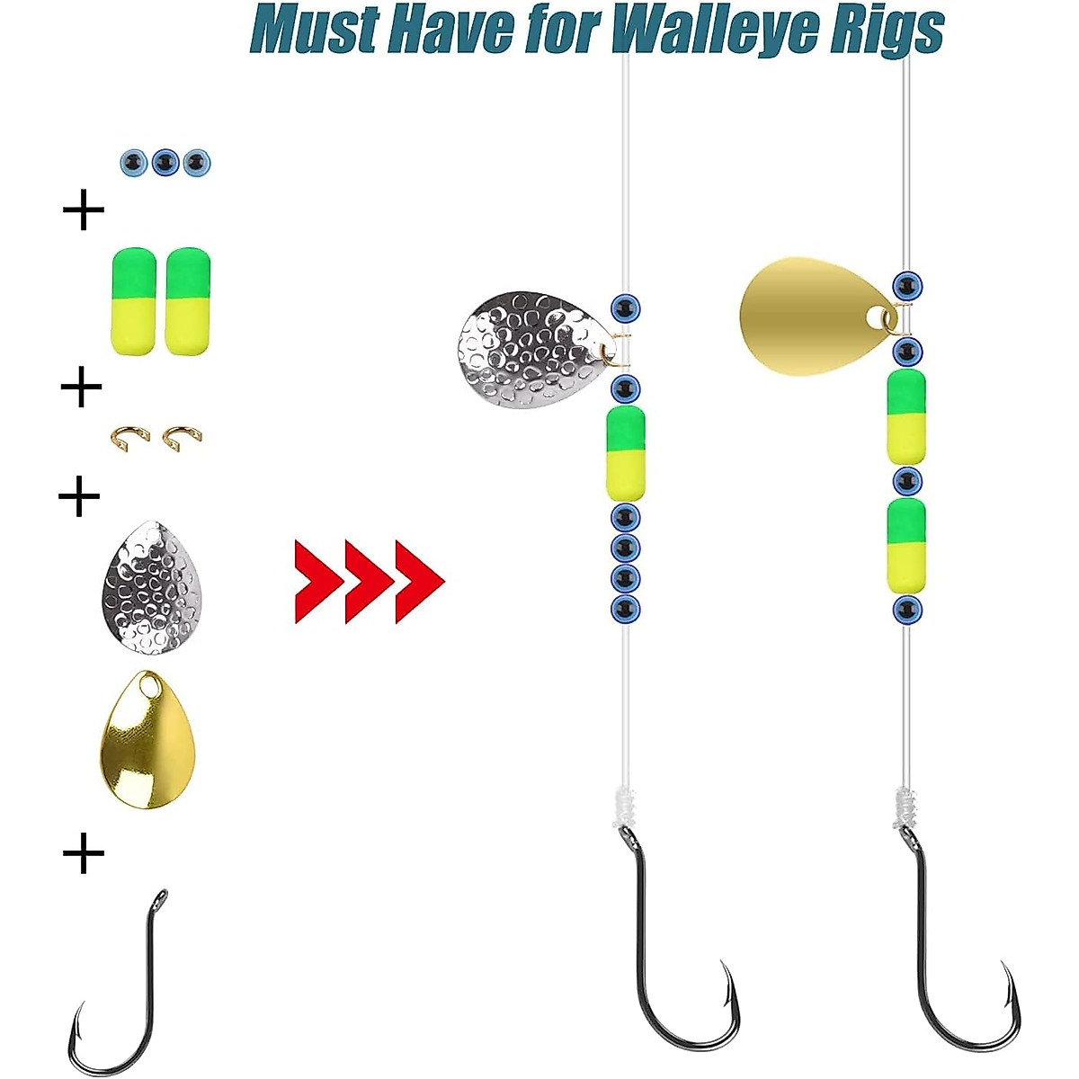 Walleye Rigs Fishing Lure Making Kit Walleye Spinner Rigs Kokanee Rigs Trolling Rigs, Lure Making Supplies Parts Crawler Harness Live Bait Rigs Colorado Blades Pompano Floats Clevis Beads