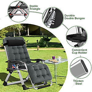 Barbella Zero Gravity Chair Reclining Lounge Chair Patio Chairs, Adjustable Lawn Recliner Folding Lounge Recliners with Removable Cushion, Headrest & Cup Holder, Reclining Chair for Indoor and Outdoor