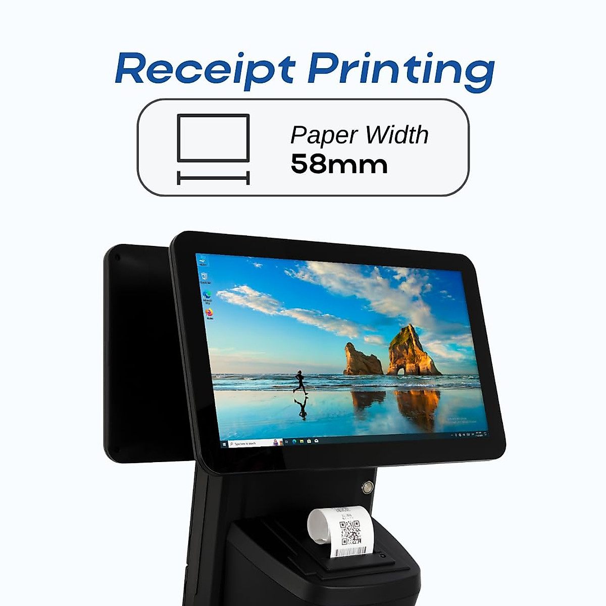 Multzo All in One Point of Sale M9W with 15.6'' Dual Touch Screen. Windows 10 OS and an i3 Processor. Touch Pos with 58mm Thermal Printer for Receipts Wi-fi, 4GB RAM and 64GB ROM. (Black)