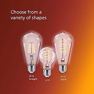 PHILIPS LED Vintage Flicker-Free Clear Spiral A19 Dimmable, Eyecomfort Technology, 500 Lumen, Soft White(2700K), 5.5W=40W, Title 20 Certified, E26 Base (565788), 1 Count (Pack of 1)