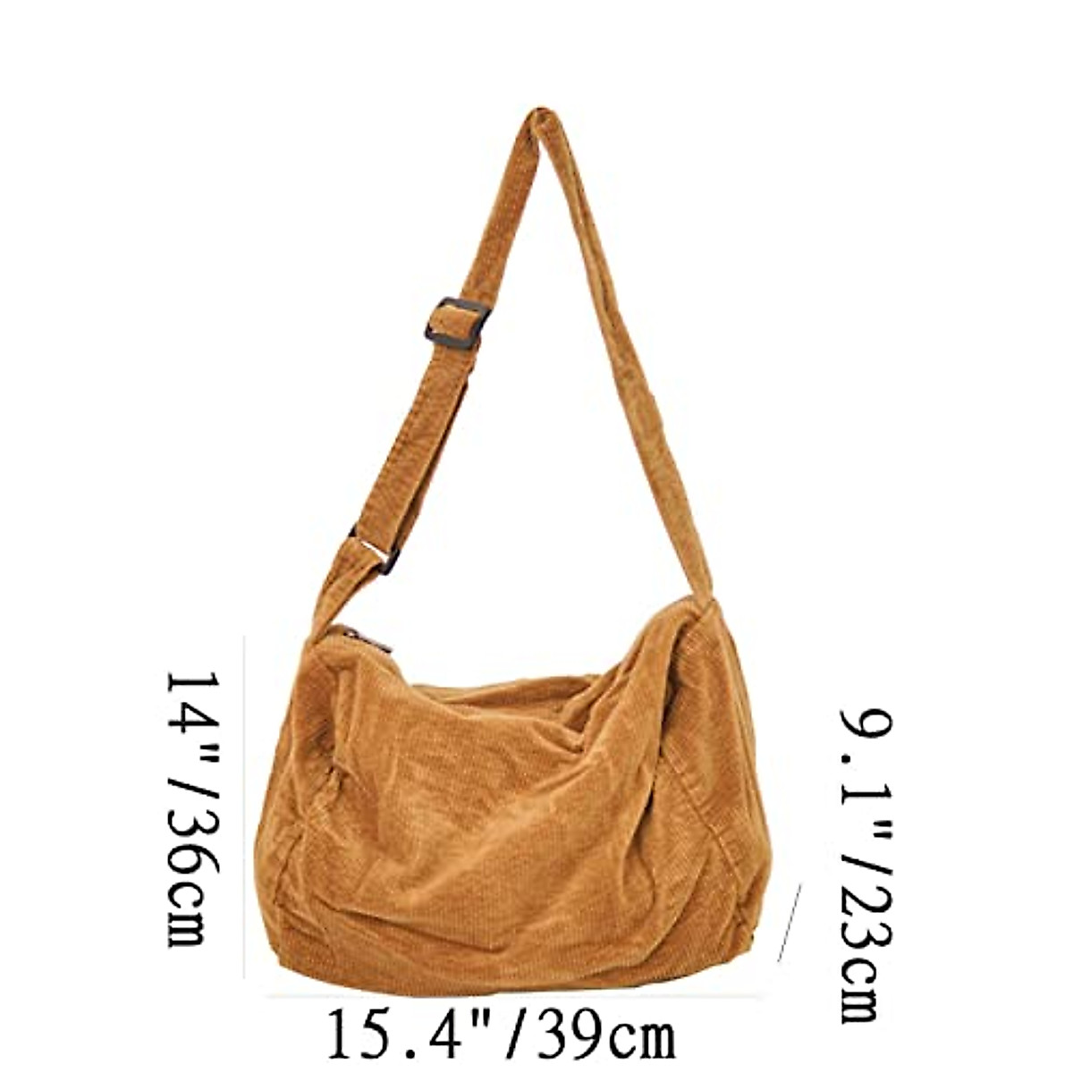 Corduroy Tote Bag for School, Large Crossbody Bags for Women, Casual Shoulder Bag with Adjustable Strap, College Everyday Bag with Zipper Pockets(Brown)