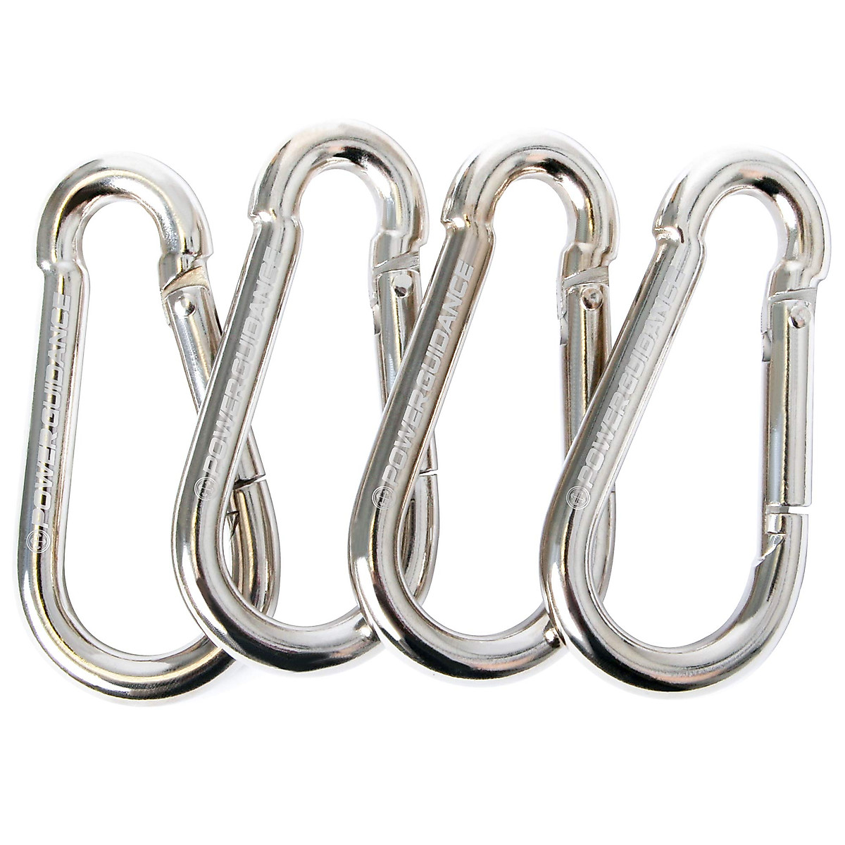 POWER GUIDANCE Stainless Steel Snap Hook, Carabiner Fit for Lat Pulldown Attachments, chrome-plated coating, Cable Machine Accessories for Home Gym, Weight or Climbing attachments, Set of 4