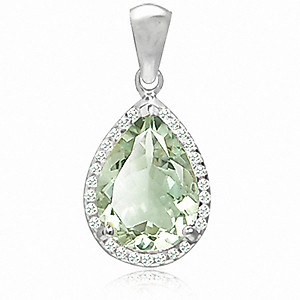 Silvershake 10.49ct. Huge Natural Green Amethyst and White Topaz 925 Sterling Silver Teardrop Pendant