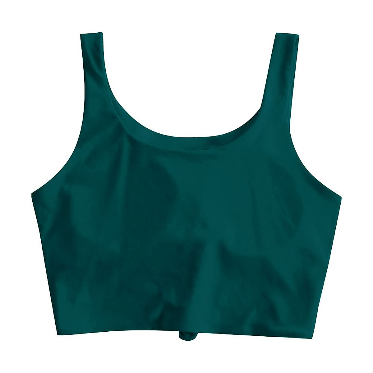 ZAFUL Women's Front Knot Bikini Tops Crop Tankini Top Scoop Neck Padded Bathing Suit Tops C-Peacock Blue M