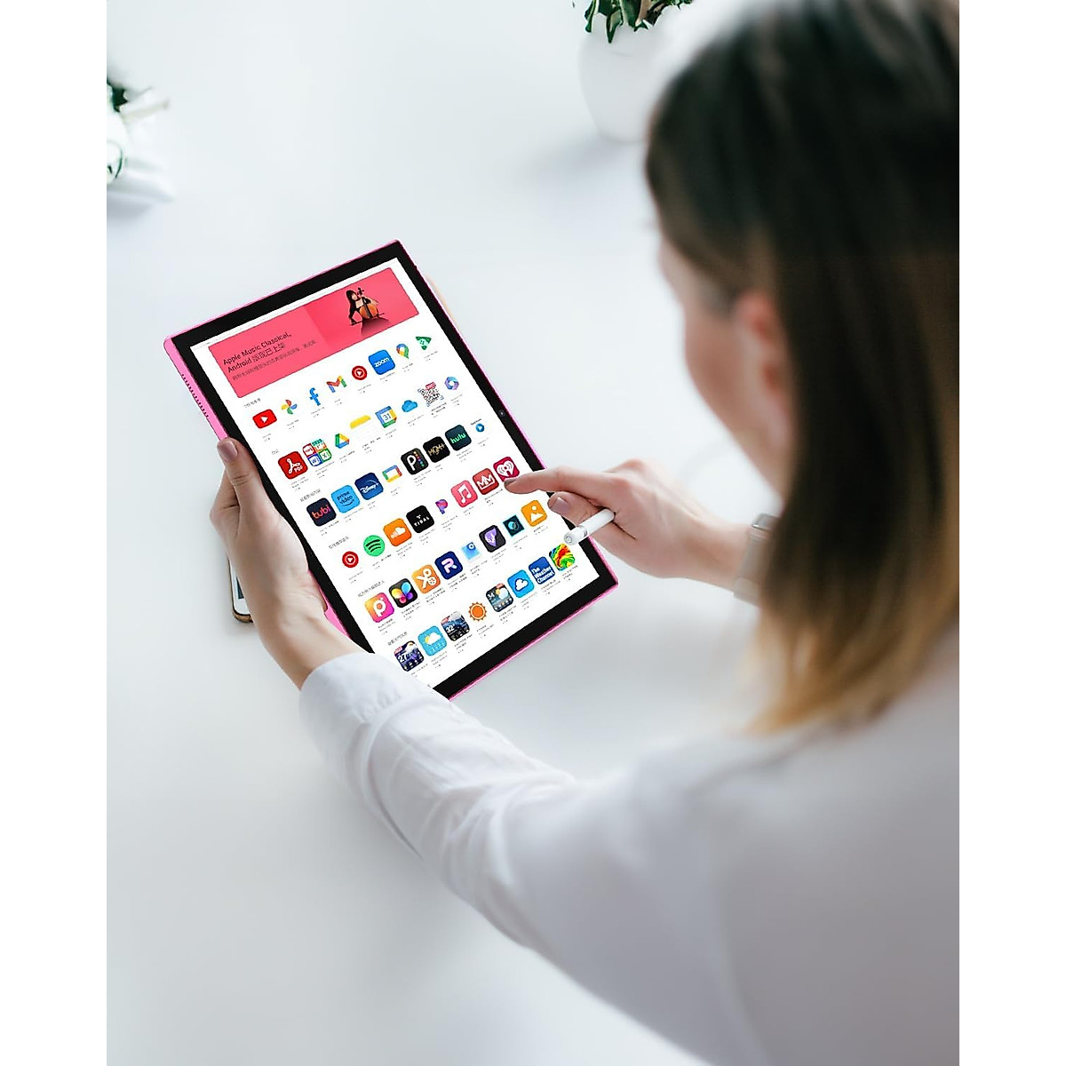 Tablet 2 in 1 Tablet with Keyboard Case Mouse Stylus Pen, 10 inch Tablet Android 14 Tablets PC, 10.1" HD Tab 6000mah Battery 6GB+32GB+1024GB Expandable 2MP+8MP Dual Camera Tableta Computer Pink Tab.