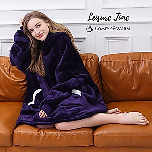 Kipswiza Oversized Wearable Blanket Sherpa Fleece Thick Warm Hoodie Blanket Big Hooded Sweatshirt Hoodie Blanket for Adults Women Girls Teenagers Teens Men Dark Purple