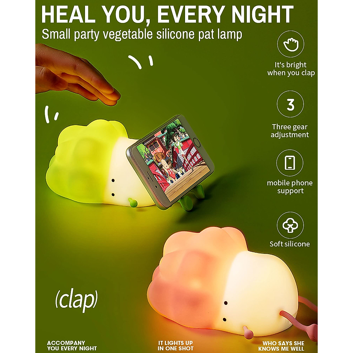 Night Light for Kids Rechargeable LED, 3-Level Dimmable Nursery Nightlight, Food Grade Silicone Squishy Lamp Perfect Bedside Touch Lamp with 30 Mins Timer for Breastfeeding, Toddler, Baby Décor