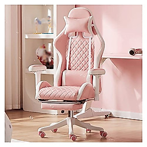 XBWEI Ergonomic Leather Chair Girls Home Office Comfortable Game Swivel Chair Gamer Live Computer Chair (Color : D, Size : 1)