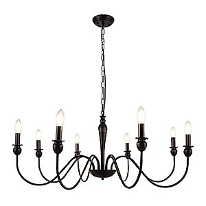 WBinDX Black Chandelier Farmhouse Dining Room Light Fixture, 8 Lights 36.6 Inch Rustic Industrial Iron Hanging Chandeliers for Entryway Foyer Living Room Bedroom