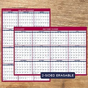 2022 Erasable Calendar, Dry Erase Wall Planner by AT-A-GLANCE, 48" x 32", Jumbo, Vertical/Horizontal, Reversible (PM32628)