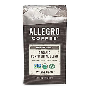 Allegro Coffee Organic Continental Blend Whole Bean Coffee, 12 oz