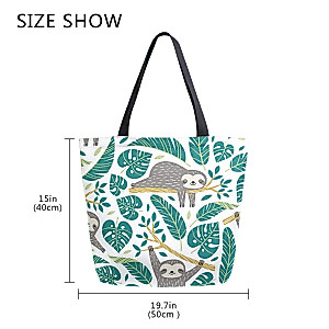 SUABO Cute Sloth Canvas Tote Bag Large Women Reusable Shopping Grocery Bag, Casual Shoulder Bag Handbag for Christmas Mom's Gift