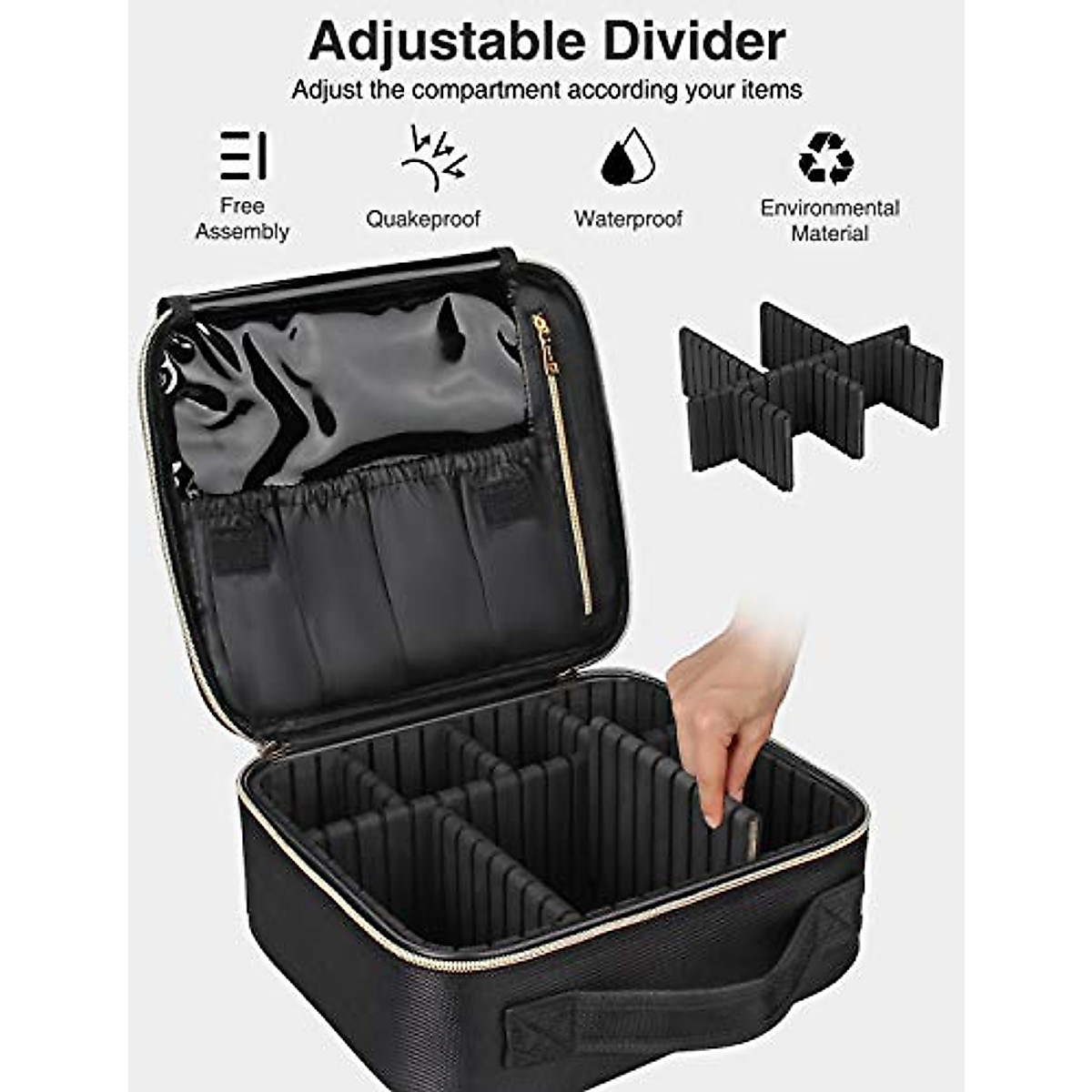 Travel Makeup Case,Chomeiu- Professional Cosmetic Makeup Bag Organizer Makeup Boxes With Compartments Neceser De Maquillaje(Black-M)
