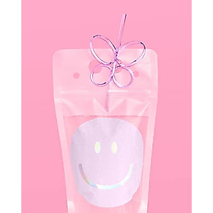 xo, Fetti Smiley Drink Pouches + Butterfly Straws - 16 count | Bday Cups, Happy Pastel Birthday Party Decorations, Cute Bachelorette Party, Cool Drinkware