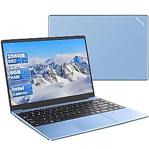 WOZIFAN 14" Laptop 6GB RAM 256GB SSD Traditional Laptops Computer Win 11 Full Metal 2.4G+5G WiFi BT 4.2 1920x1080 FHD with Wireless Mouse for Work Study Entertainment-Blue