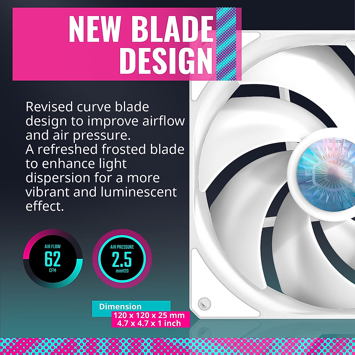 Cooler Master SickleFlow 120 V2 ARGB White Edition Square Frame Fan, ARGB 3-Pin Customizable LEDs, Air Balance Curve Blade, Sealed Bearing, 120mm PWM Control for Computer Case & Liquid Radiator