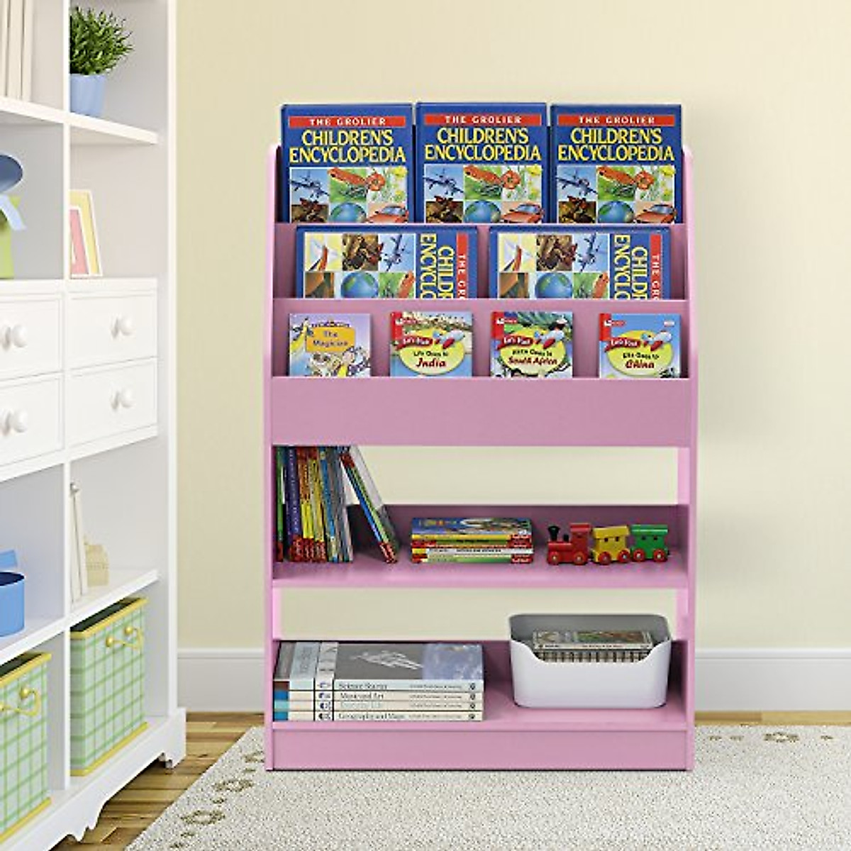 FURINNO 5-tier Kidkanac Magazine/Bookshelf With Toy Storage, Pink