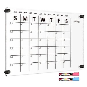QUEENLINK Acrylic Calendar for Wall, 16"×24" Acrylic Wall Calendar Large Acrylic Board for Wall, Clear Dry Erase Board Wall Mount Familiy Planner（Black）