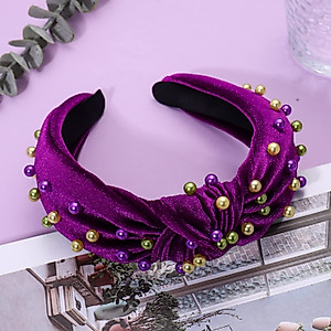 GLBCC Mardi Gras Headband Purple Crystal Jeweled Wide headband Festival Holiday Padded Hairband Carnival Party Hair Accessory (Mardi Gras purple Headband A)