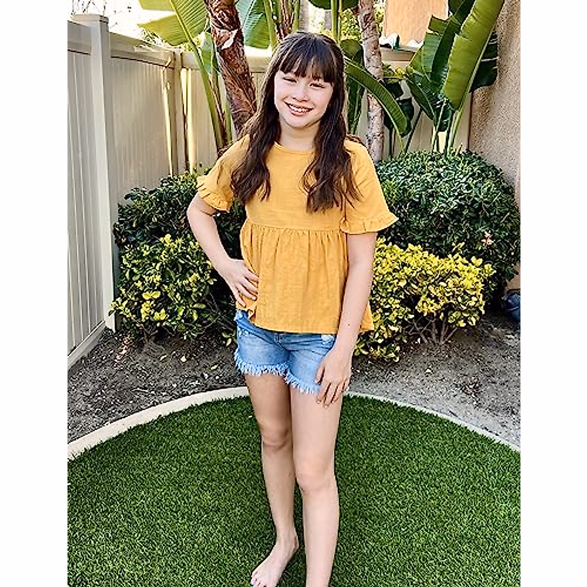 Arshiner Girls Denim Hot Shorts Casual Summer Mid Waisted Short Pants with Pockets 7-8 Years