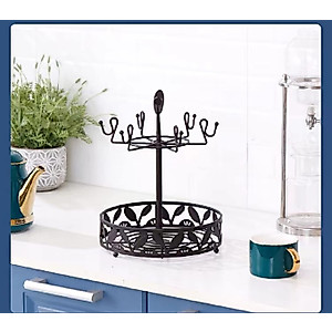 INMTIE Coffee Mug Holder Tree Stand for Bar Kitchen Counter Mug Tree with Storage Basket Multifunctional Coffee Cup Holder For Counter with 6 Hooks for Coffee Bar