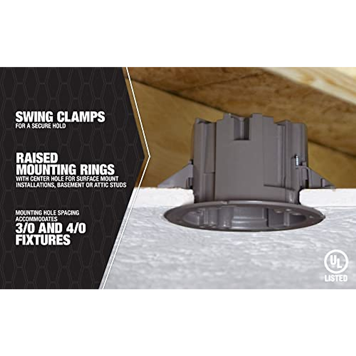Southwire MSBST250 Smart, Shark Tooth Integrated Fixture and Ceiling Electrical Box w/Hole Saw, Supports 6 lb, Gray