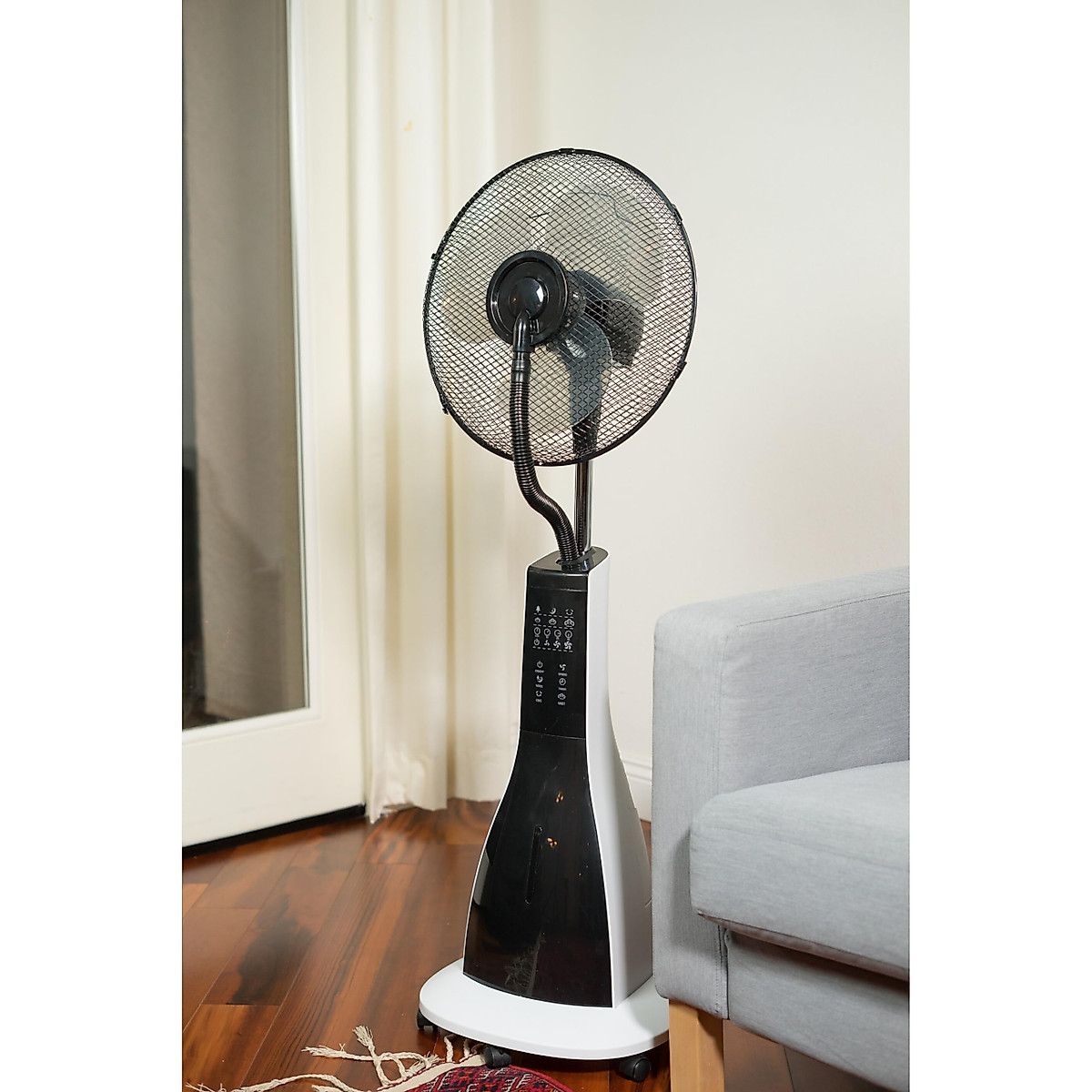 XBrand Black/White Intelligent Cool Mist Standing Oscillating Fan, 47 Inch Height