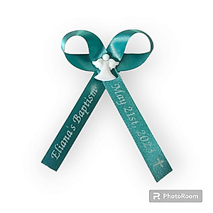 25 Personalized Baptism Christening Ribbons Party Favors or Baby Shower Sprinkle Bautizo Birthday Assembled Bows Custom Ribbon anos quinceaneras listones