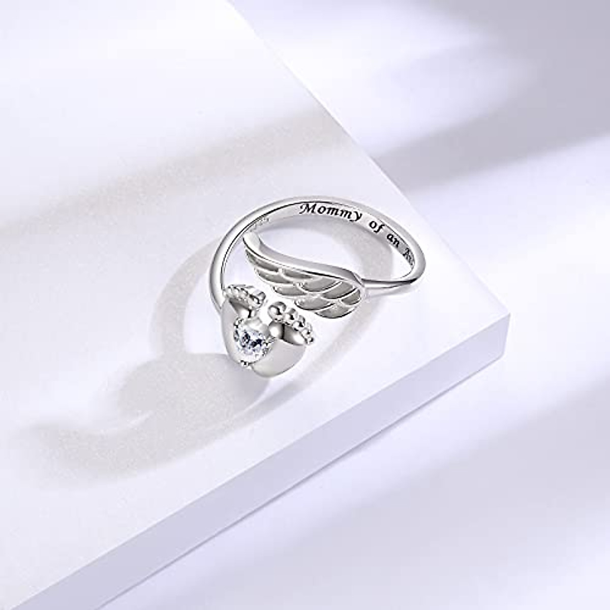 APOTIE Sterling Silver Miscarriage Ring Mother - Loss of Pregnancy Rings Infant Loss Jewelry Memorial Losing Child Gifts for Women Mom (04-April-Diamond Color)