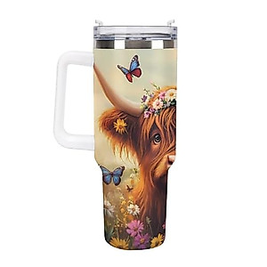 Highland Cow (2) Tumbler with Handle Travel Mug Water Bottle Tea Coffee Cup White-style